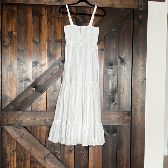 Zara | Dresses | Nwt Zara White Cotton Poplin Smocking Dress Size M ...